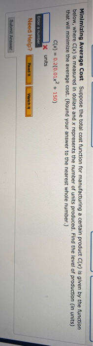 Solved Minimizing Average Cost Suppose the total cost | Chegg.com