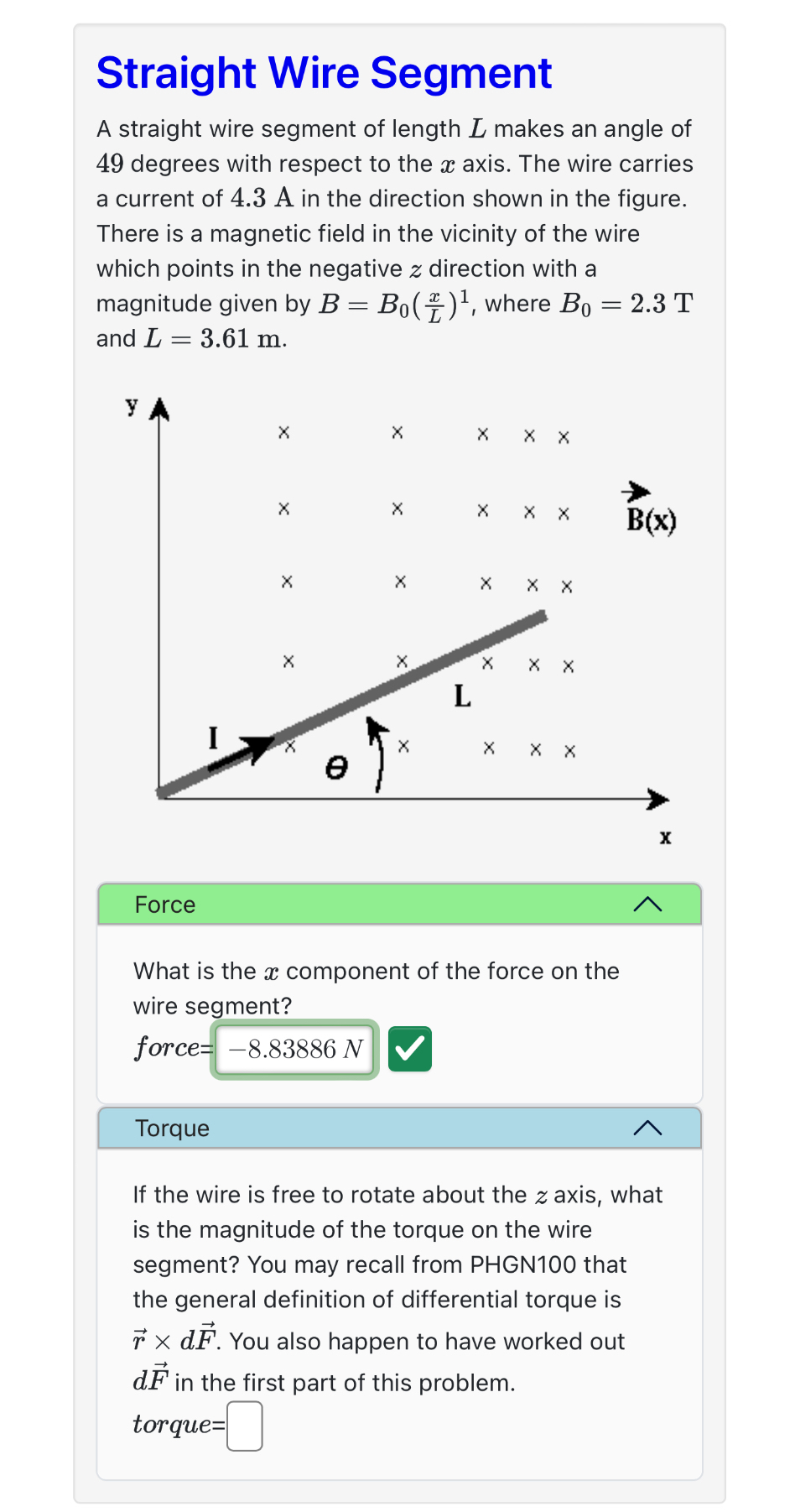 Solved Straight Wire SegmentA straight wire segment of | Chegg.com
