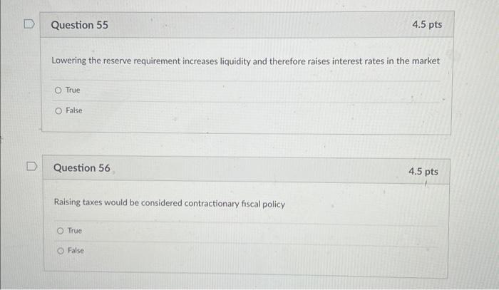 Solved Lowering the reserve requirement increases liquidity | Chegg.com