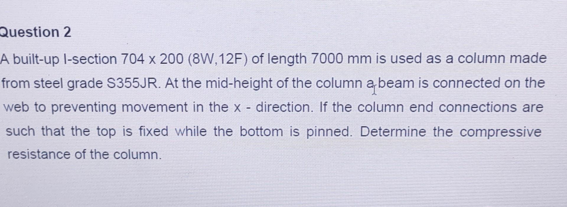Solved A built-up I-section 704×200(8 W,12 F) of length 7000 | Chegg.com