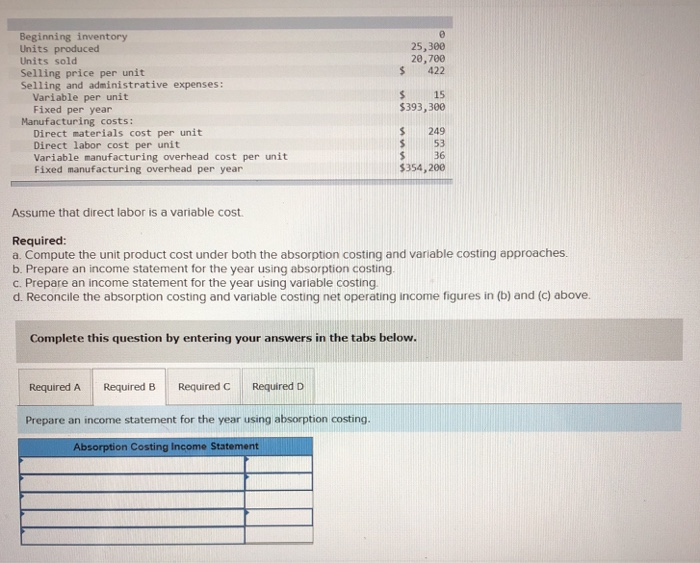 Solved Beginning inventory Units produced Units sold Selling | Chegg.com
