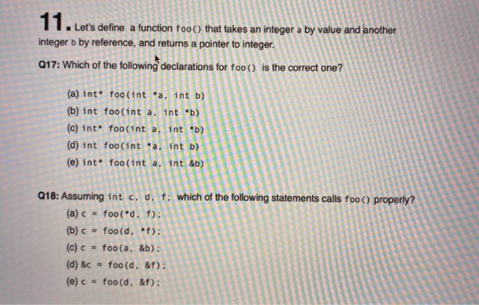 Solved 0 11. Let's define a function foo() that takes an | Chegg.com