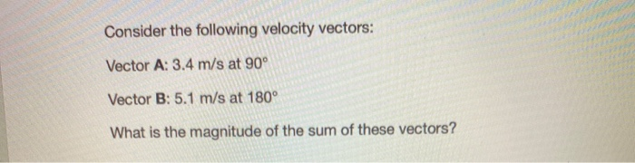 Solved Consider the following velocity vectors: Vector A: | Chegg.com