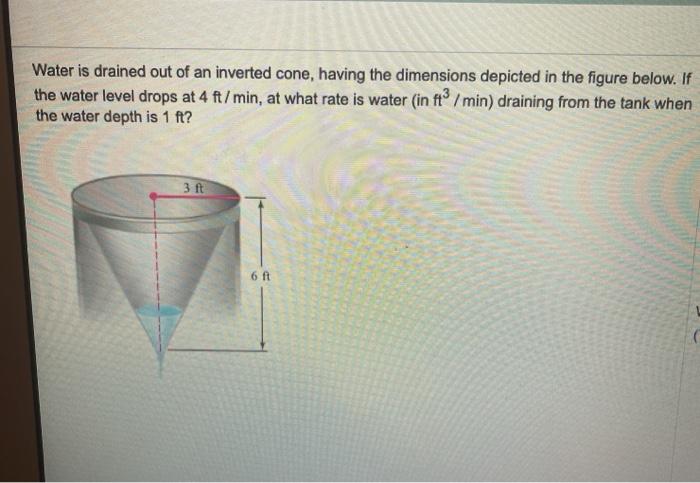 Solved Water is drained out of an inverted cone, having the | Chegg.com