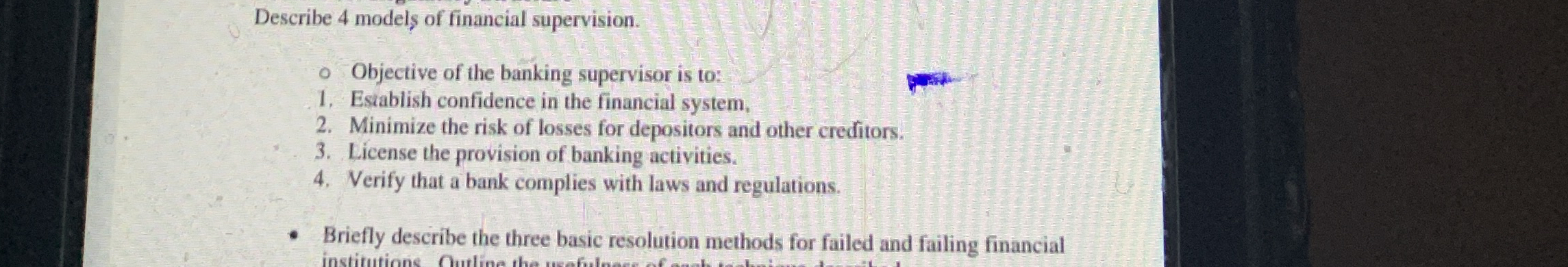 Solved Describe 4 ﻿models of financial supervision.Objective | Chegg.com