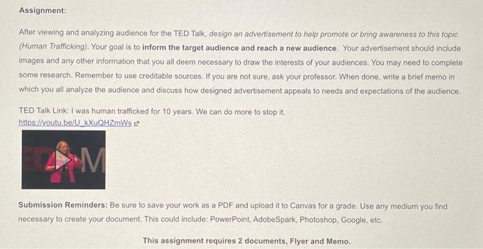 After viewing and analyzing audience for the TED | Chegg.com