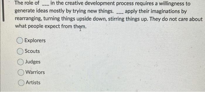 Solved The role of in the creative development process | Chegg.com