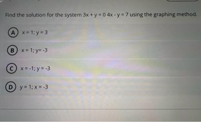 Solved Find the solution for the system 3x+y=04x−y=7 using | Chegg.com