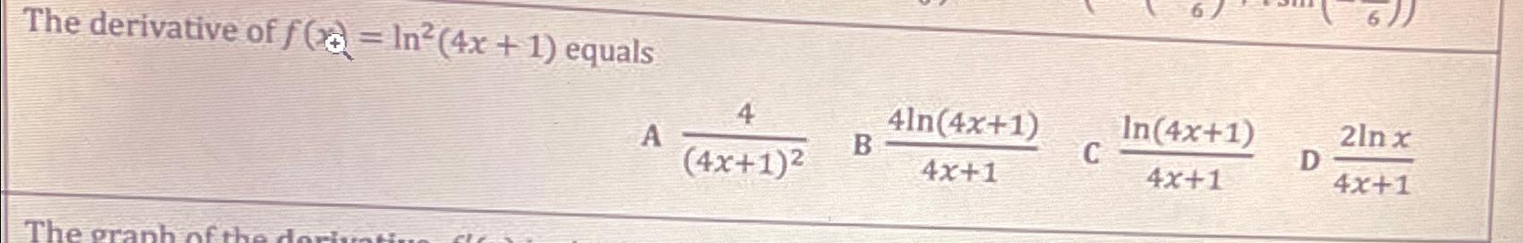 Solved The derivative of f(x)=ln2(4x+1) | Chegg.com