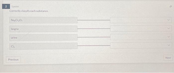 Solved 21 point Correctly classify each substance. Na2Cr2O, | Chegg.com