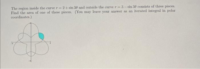 Solved The region inside the curve r=2+sin3θ and outside the | Chegg.com