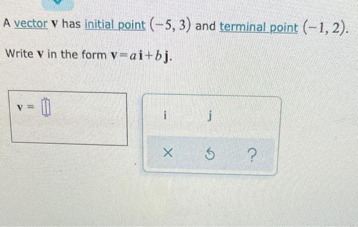 Solved A vector v has initial point (-5,3) and terminal | Chegg.com