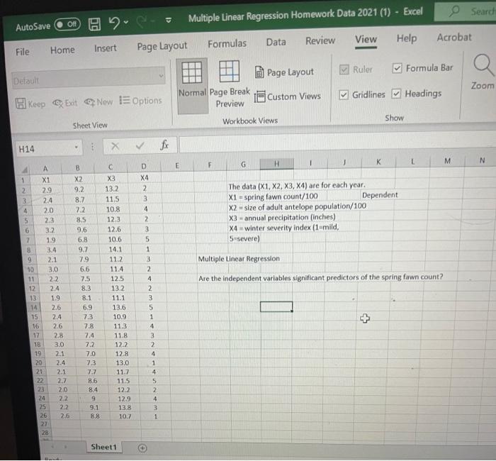 Search AutoSave Multiple Linear Regression Homework | Chegg.com