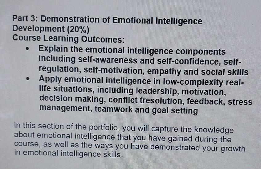 Solved Part 3: Demonstration of Emotional Intelligence | Chegg.com