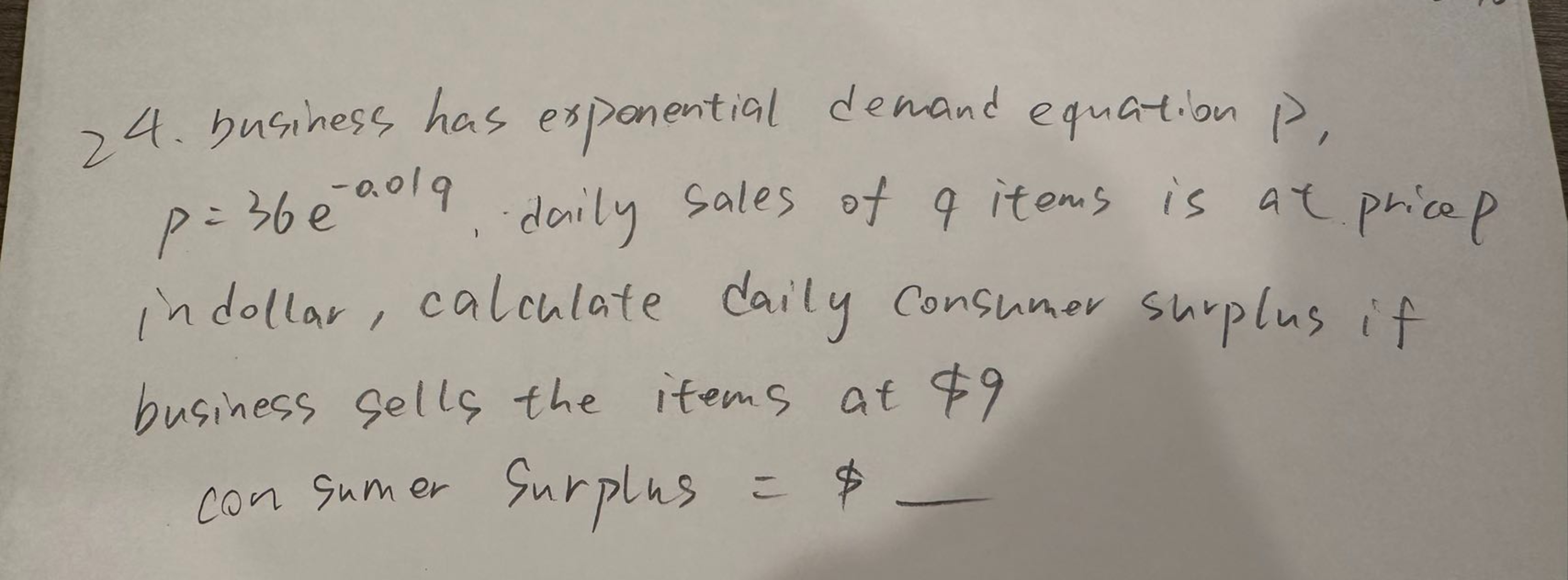 Solved business has exponential demand equation | Chegg.com