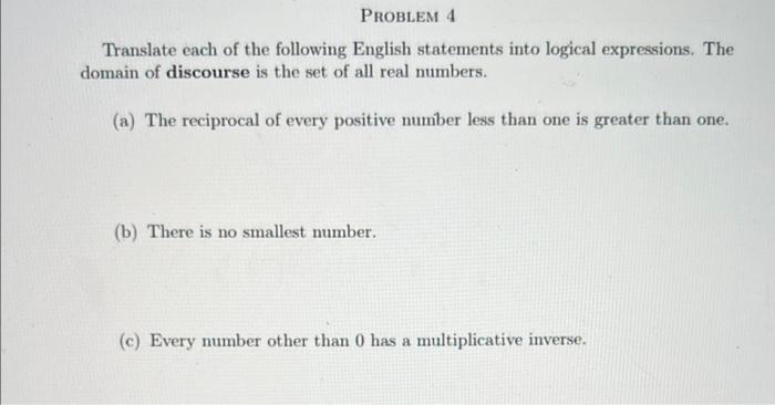 Solved In the following question, the domain of discourse is | Chegg.com