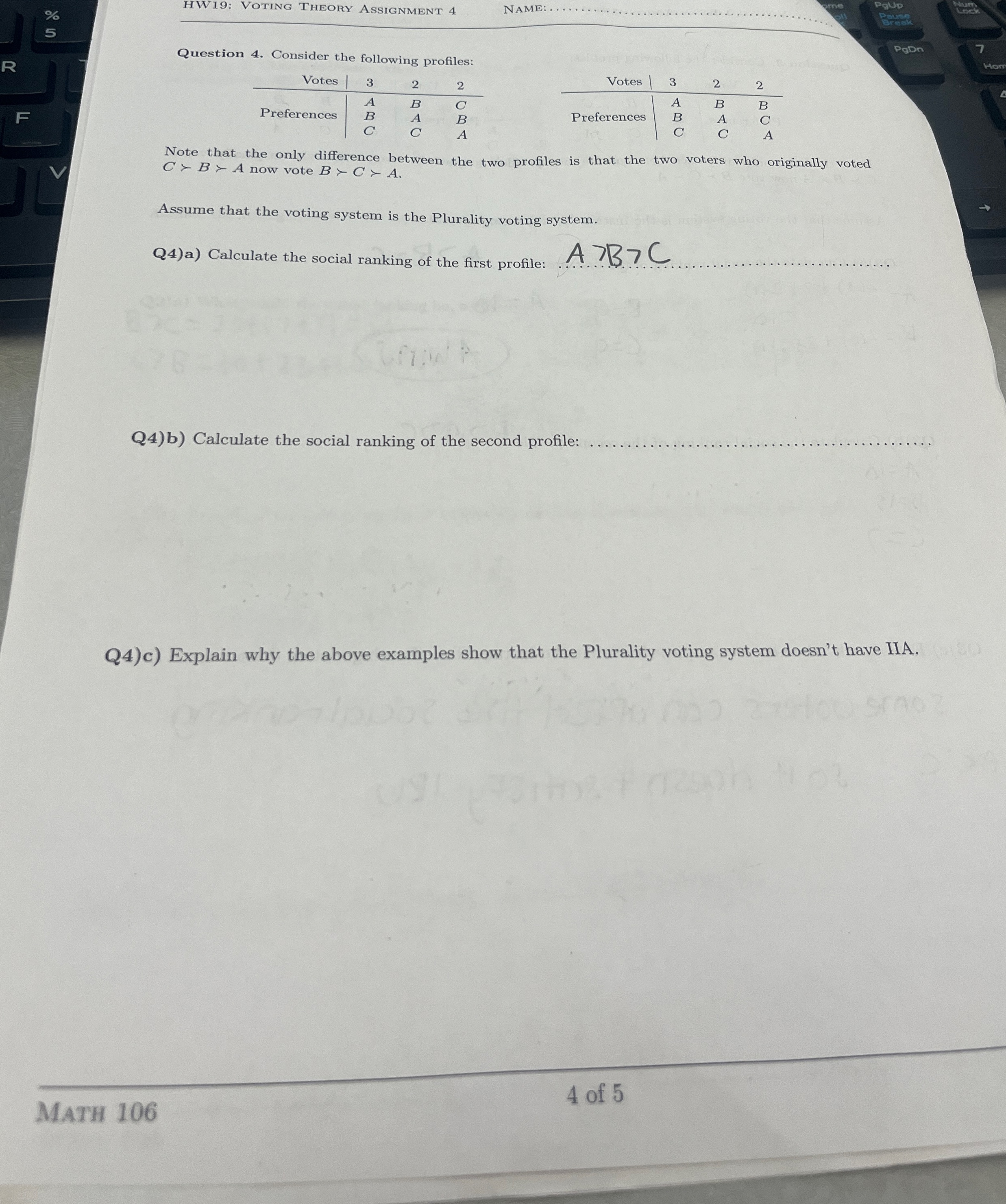 Solved HW19: Voting Theory Assignment | Chegg.com