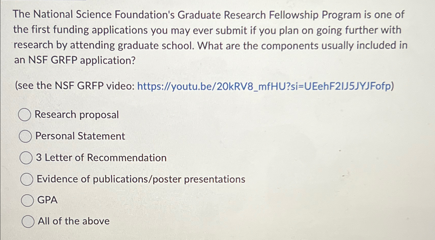 Solved The National Science Foundation's Graduate Research | Chegg.com