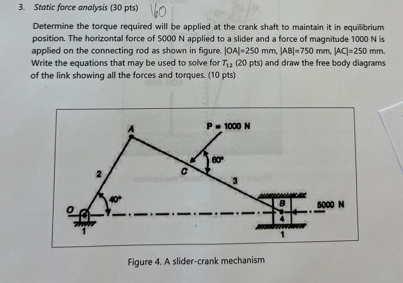 Solved Static force analysis ( 30 ﻿pts)Determine the torque | Chegg.com