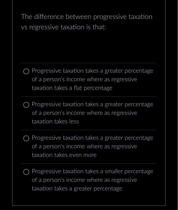 Solved The difference between progressive taxation vs | Chegg.com