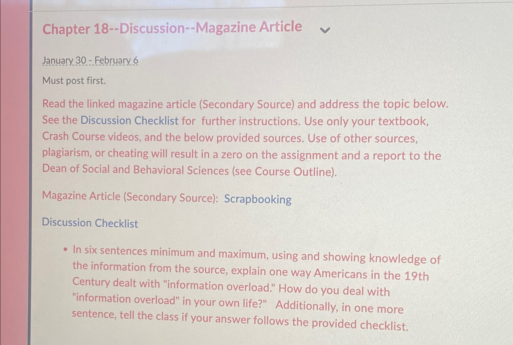 Solved Chapter 18--Discussion--Magazine ArticleJanuary 30 - | Chegg.com