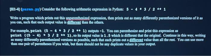 Solved [H1-4] (paren. py) Consider the following arithmetic | Chegg.com