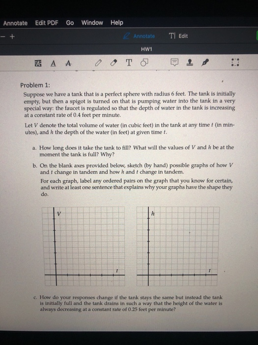 Solved Annotate Edit PDF Go Window Help T| Edit Annotate HW1 | Chegg.com