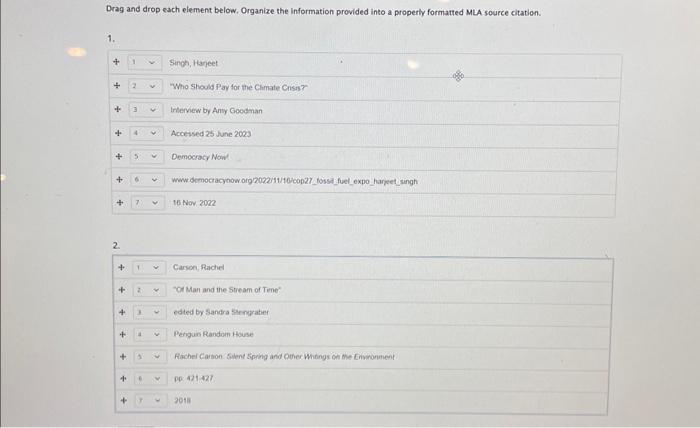 Drag and drop each element below. Organize the | Chegg.com