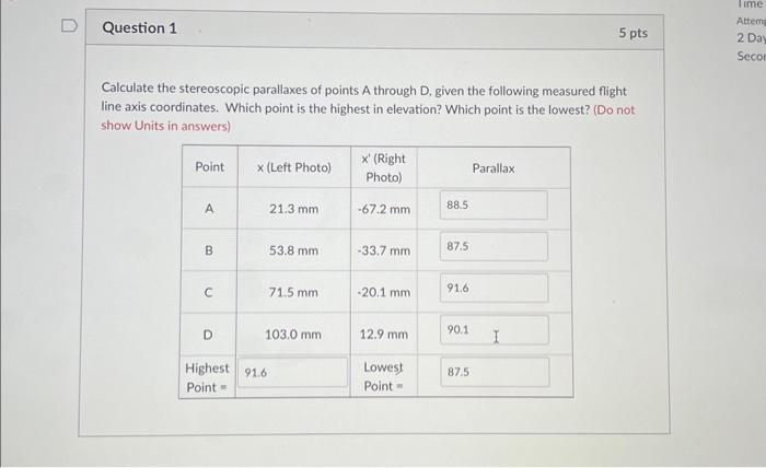 Solved Calculate the elevations of points A through D of | Chegg.com