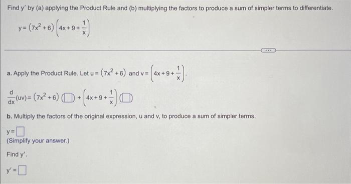 Solved Find y' by (a) applying the Product Rule and | Chegg.com