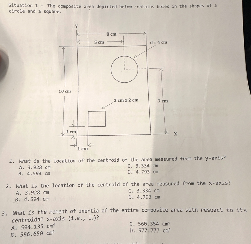 Situation 1 - ﻿The composite area depicted below | Chegg.com