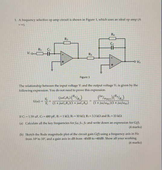 1. A frequency selective op amp circuit is shown in | Chegg.com