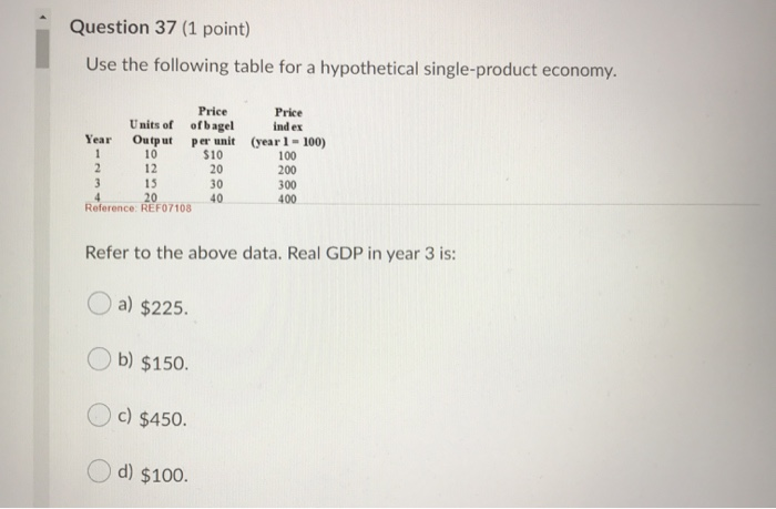 Solved Question 37 (1 point) Use the following table for a | Chegg.com