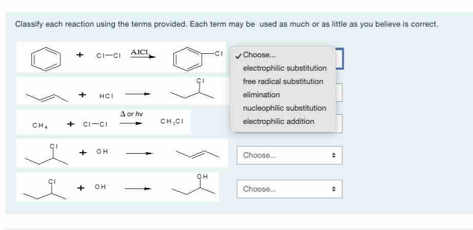 Classify each reaction using the terms provided. Each | Chegg.com