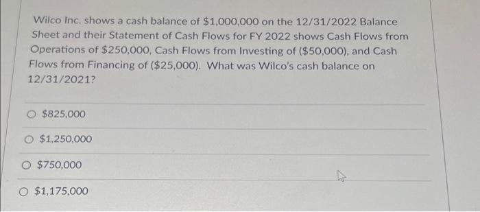 Solved Wilco Inc. shows a cash balance of $1,000,000 on the | Chegg.com