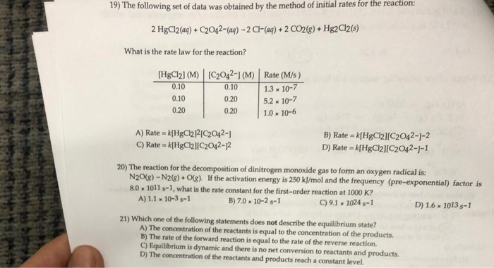 Solved 19) The following set of data was obtained by the | Chegg.com
