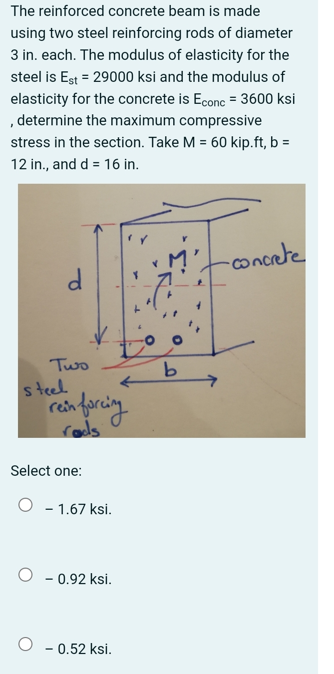 Solved The reinforced concrete beam is made using two steel | Chegg.com