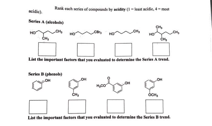 Solved acidic). Rank each series of compounds by acidity (1 | Chegg.com