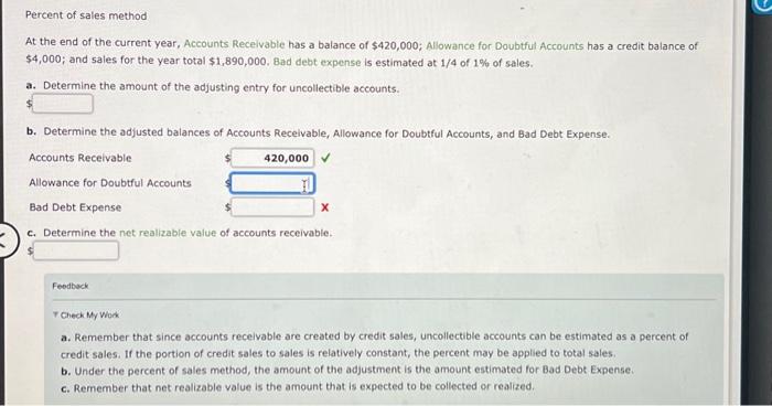 Solved Percent of sales method At the end of the current | Chegg.com