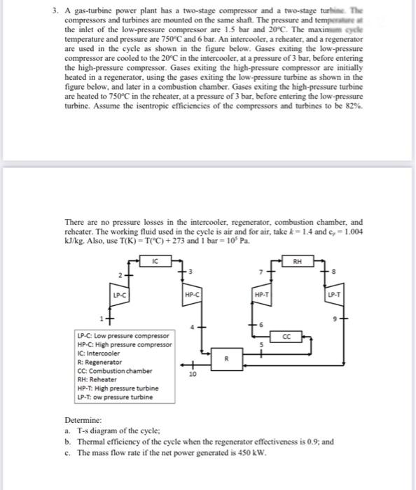 Solved 3. A gas-turbine power plant has a two-stage | Chegg.com