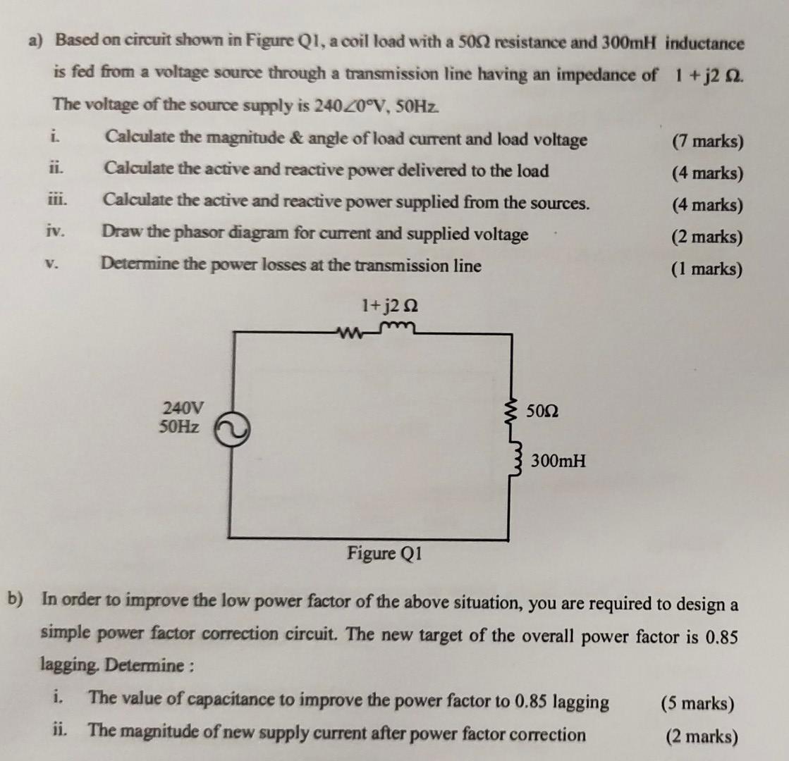 Solved a) Based on circuit shown in Figure Q1, a coil load | Chegg.com