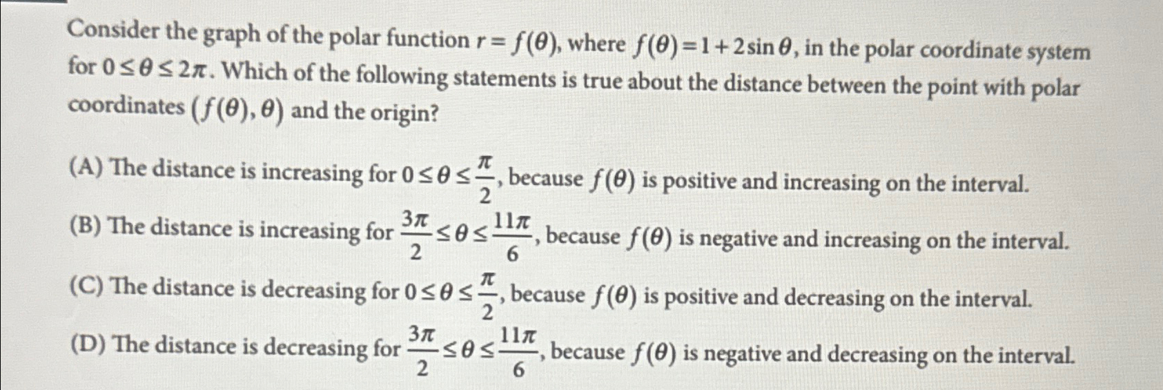 Solved Consider the graph of the polar function r=f(θ), | Chegg.com