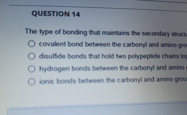 Solved QUESTION 14The type of bonding that maintains the | Chegg.com