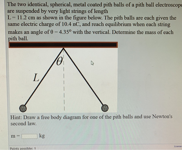 Solved The two identical, spherical, metal coated pith balls | Chegg.com