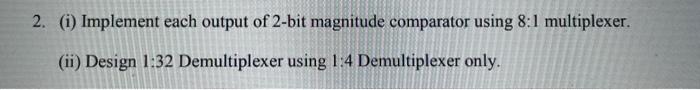 Solved 2. (i) Implement each output of 2-bit magnitude | Chegg.com