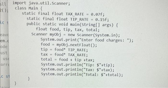 Solved 1 class Main 2×{} 3 public static void main(String[] | Chegg.com