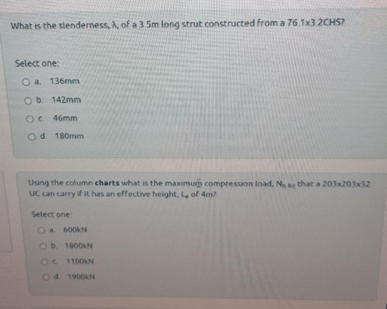Solved What is the slenderness, λ, of a 3.5 m long strut | Chegg.com