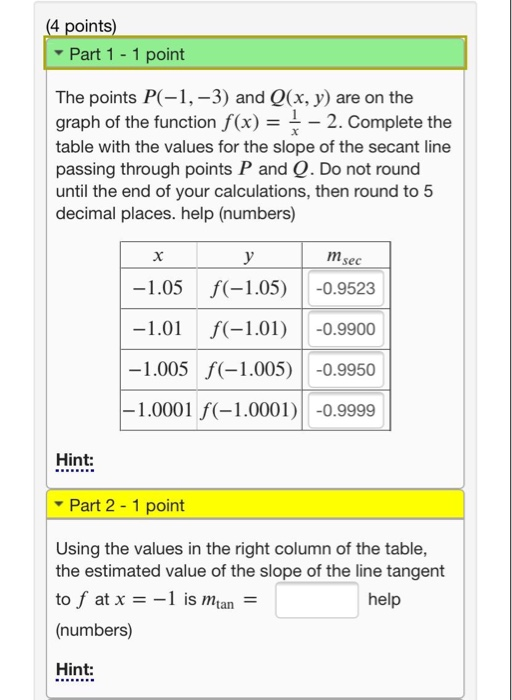 Solved (4 points) Part 1 - 1 point The points P(-1, -3) and | Chegg.com
