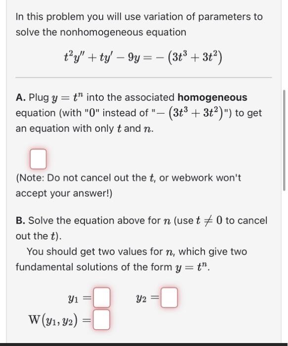 Solved In this problem you will use variation of parameters | Chegg.com