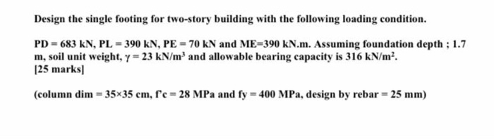 Solved Design the single footing for two-story building with | Chegg.com